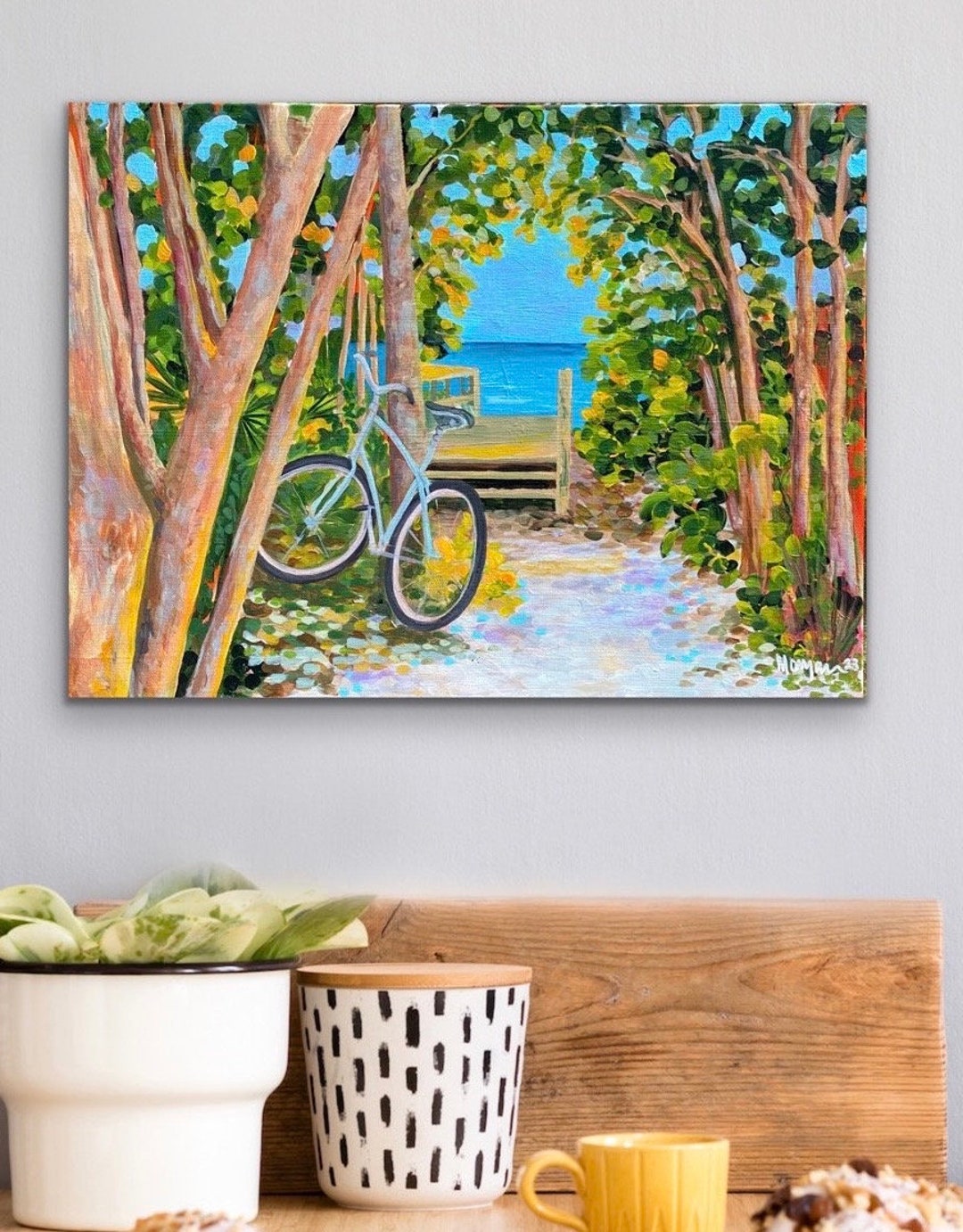 Beach Path Blue Bike Path Trees Seascape Coastal Living - Etsy