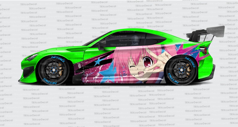 Anime Girl Car Side Wrap Full Color Graphics Vinyl Livery Decal Fit