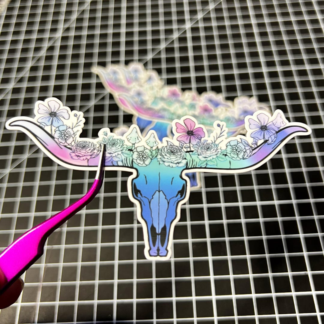 Psychedelic Longhorn Vinyl Sticker - Colorful - Goth Moody - Laptop ...