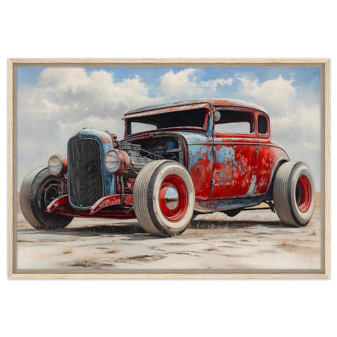 Red American Hot Rod Muscle Car Vintage Rat Rod Framed Canvas - Etsy