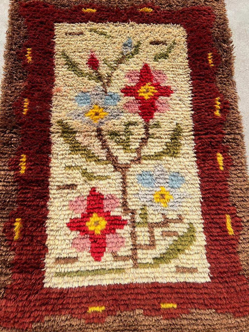 Scandinavian Handmade Shaggy Rug Plush Rya Oriental Rug Mid Century ...