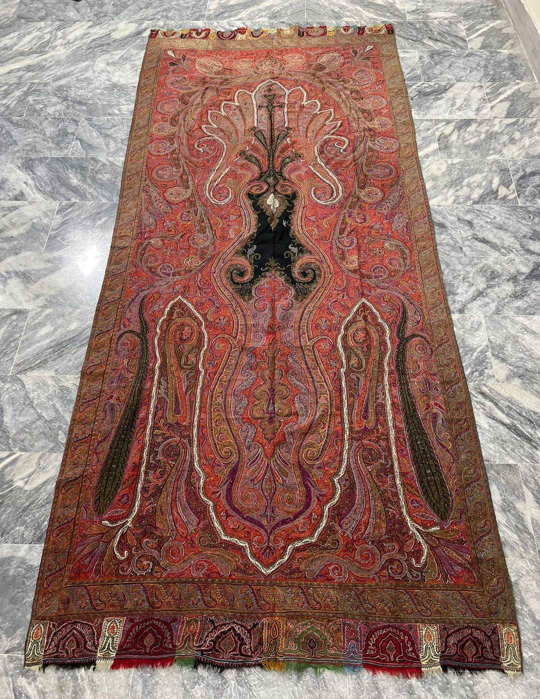 Antiqiue Hand Woven Kashmiri Paisley Shawl With Fine Jamawar Design in ...