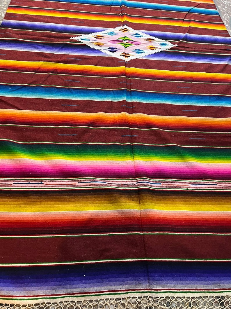 ANTIQUE MEXICO Mexican Saltillo Serape Wool Blanket Textile Southwest ...