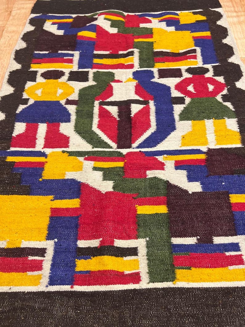 ANTIQUE Mexican Pictoral Flatweave With Motifs of People and Animals ...