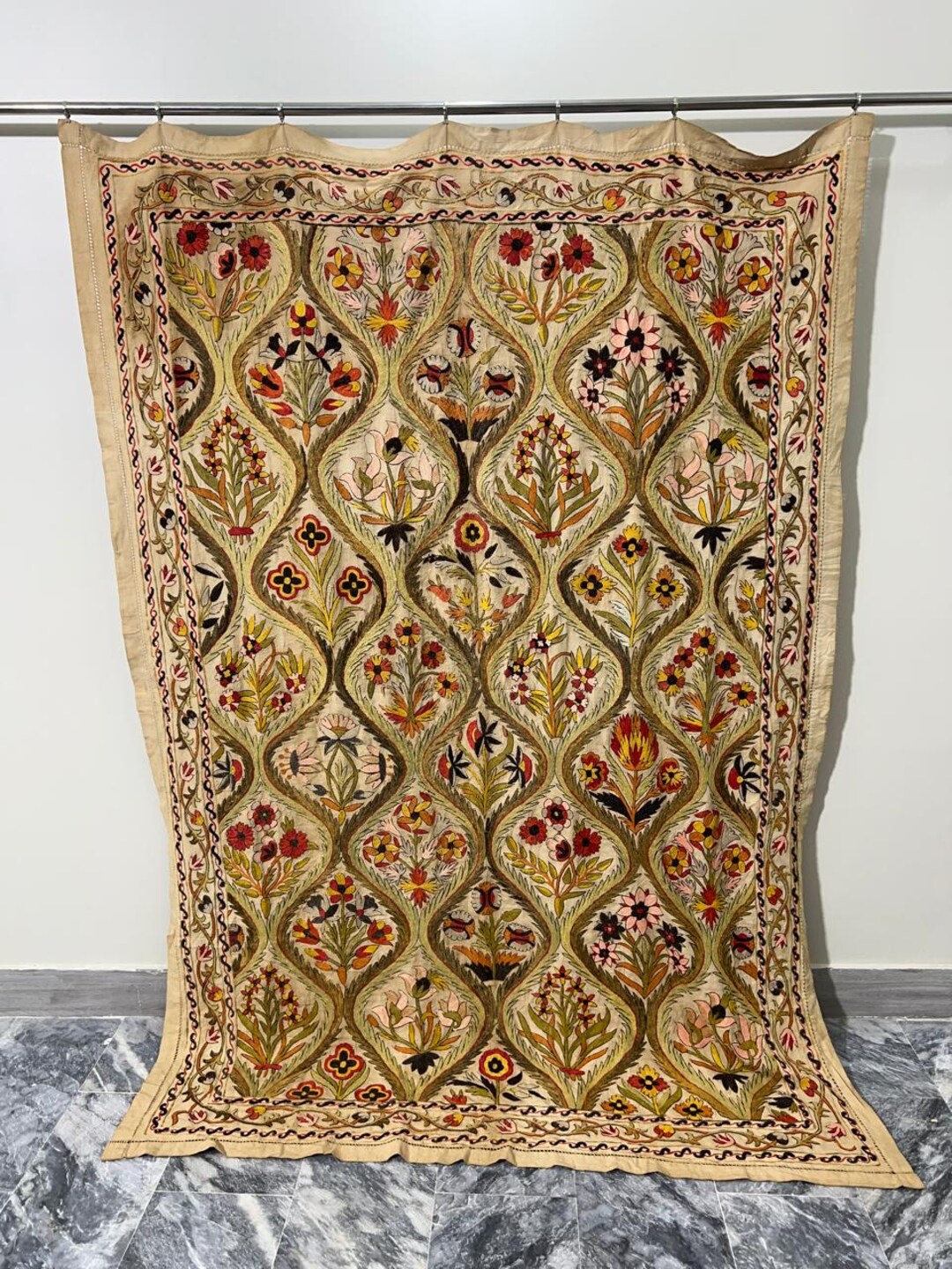 Antique Crewel Work Embroidered Hand Woven Wool Textile Curtain ...