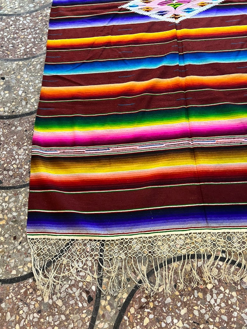 ANTIQUE MEXICO Mexican Saltillo Serape Wool Blanket Textile Southwest ...