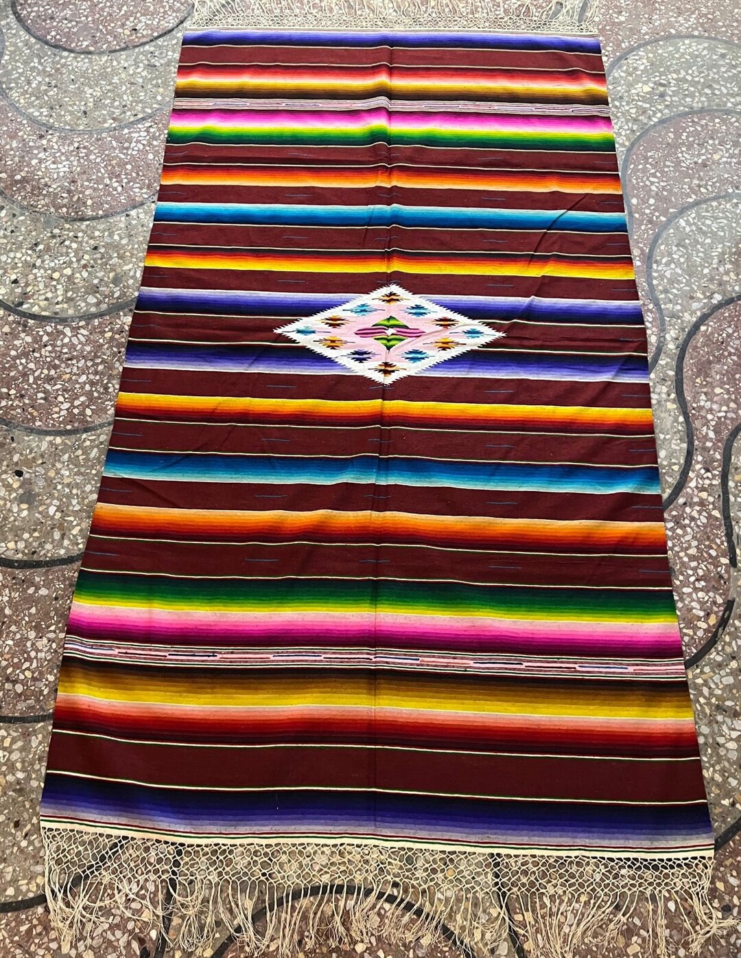 ANTIQUE MEXICO Mexican Saltillo Serape Wool Blanket Textile Southwest ...