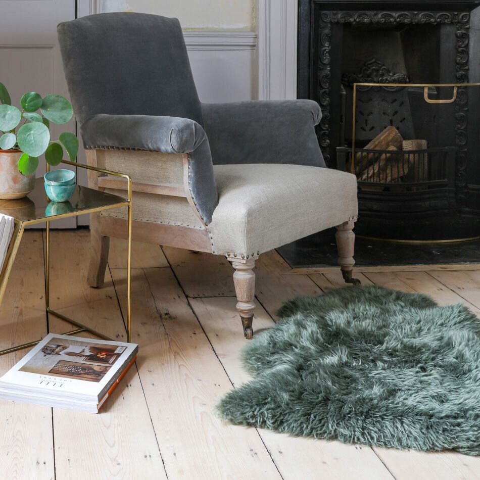 Genuine Sheepskin Rug Fabulous Forest Green Single Pelt Fur Rug Small ...