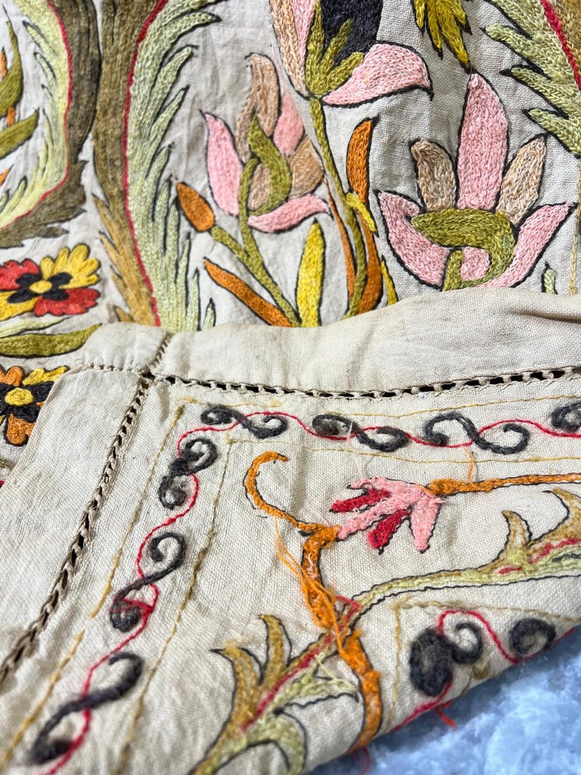 Antique Crewel Work Embroidered Hand Woven Wool Textile Curtain ...