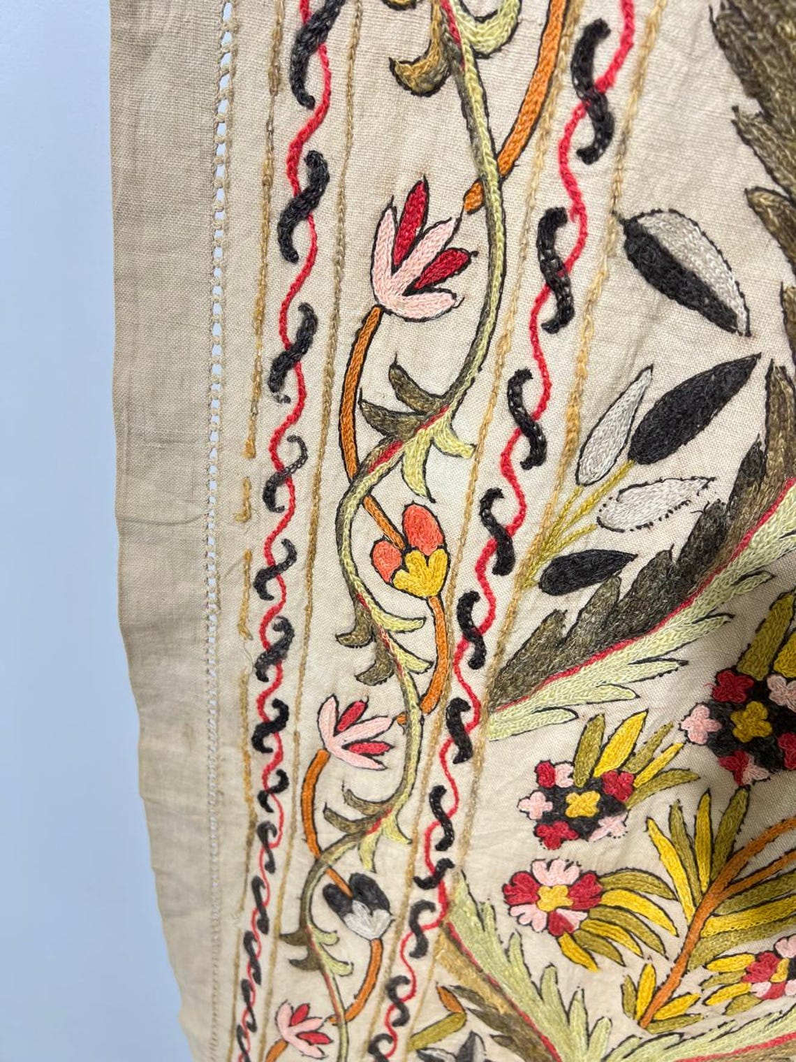 Antique Crewel Work Embroidered Hand Woven Wool Textile Curtain ...