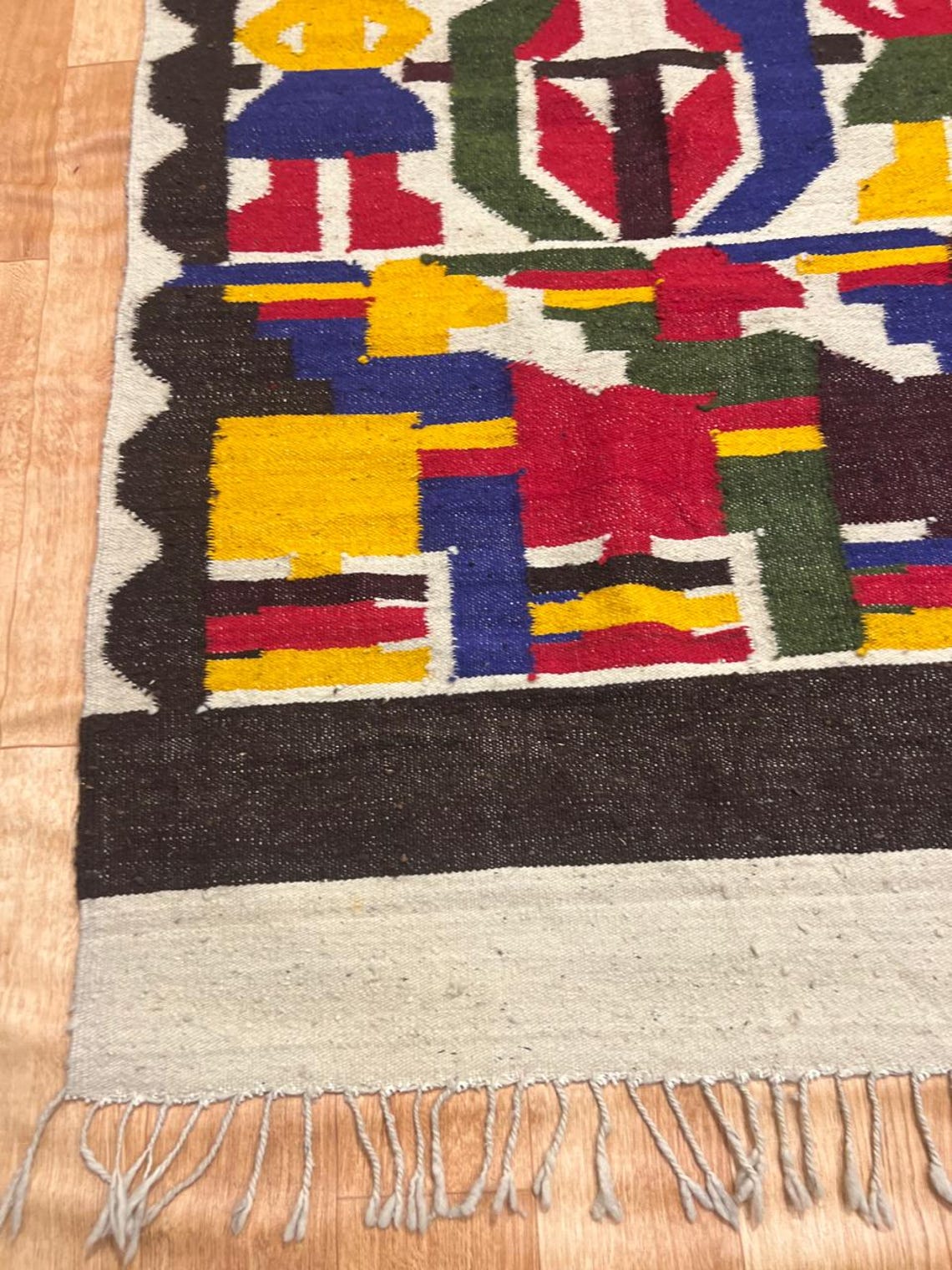 ANTIQUE Mexican Pictoral Flatweave With Motifs of People and Animals ...