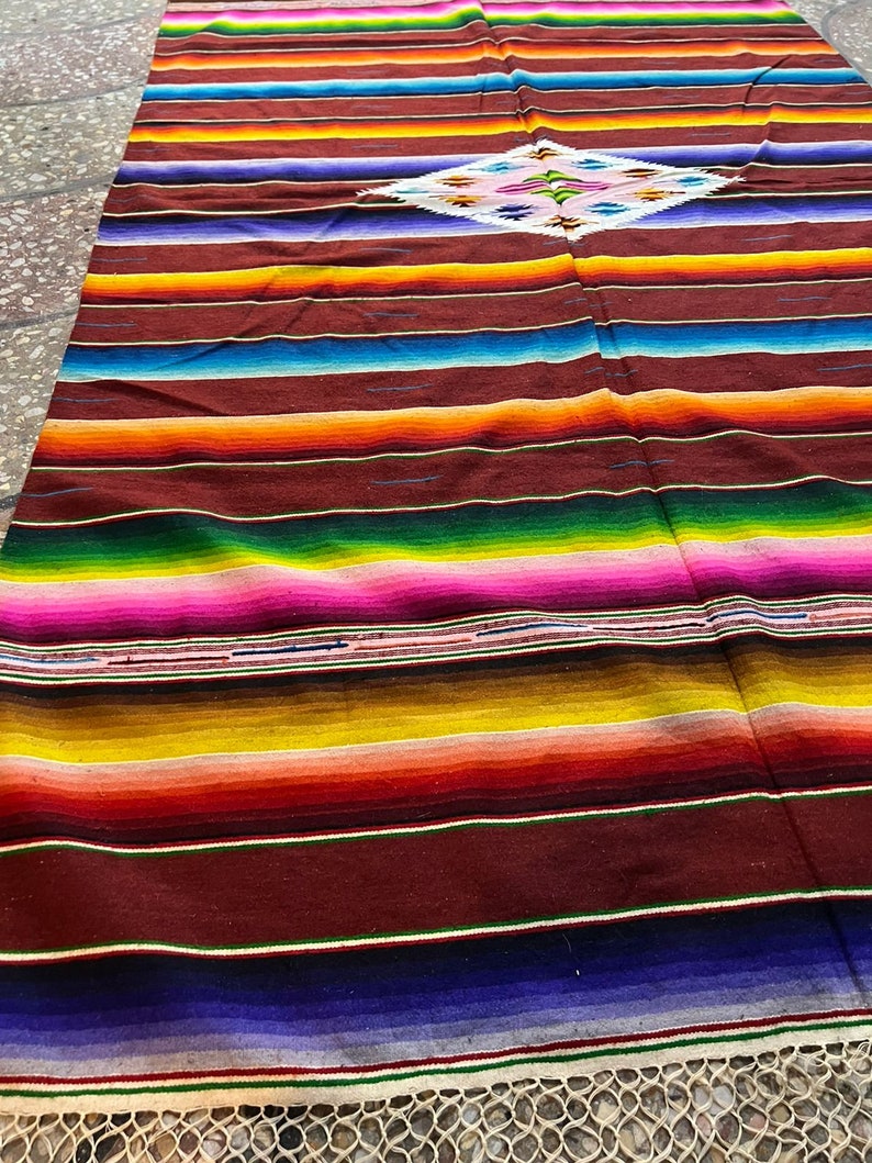 ANTIQUE MEXICO Mexican Saltillo Serape Wool Blanket Textile Southwest ...