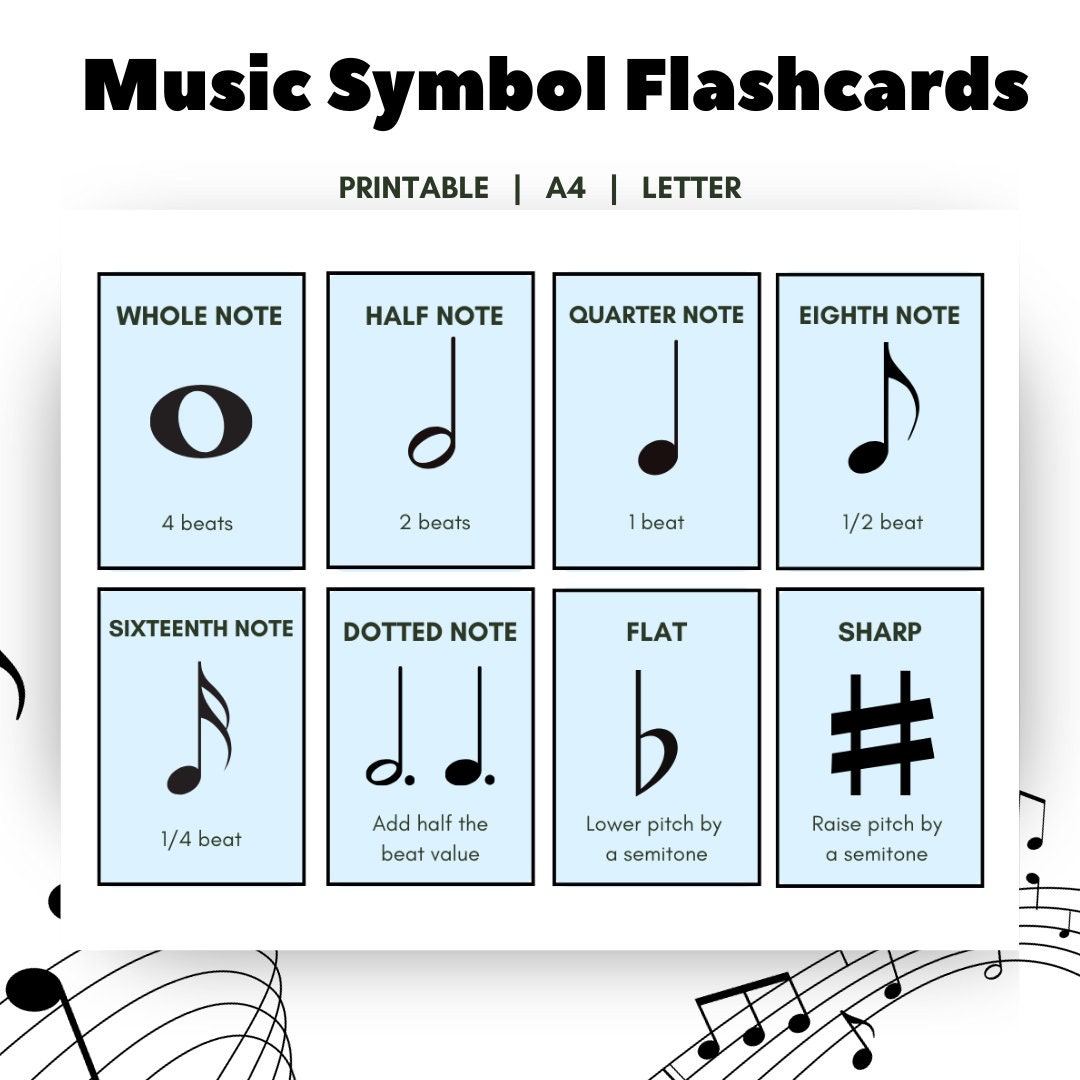 Music Symbols Printable Chart, Music Note Flashcards, Music Symbol ...