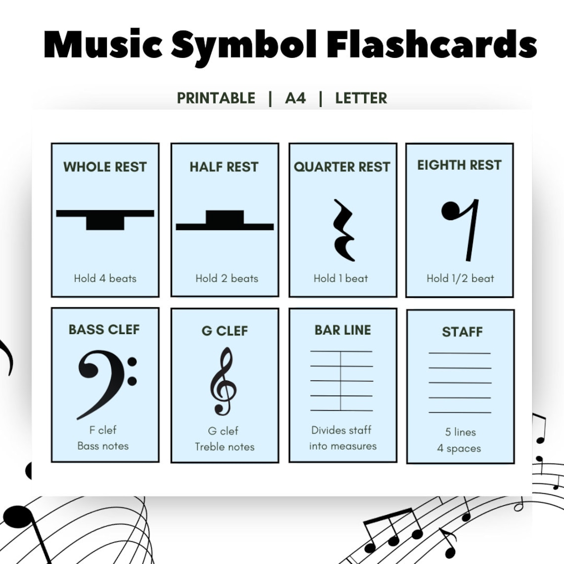 Music Symbols Printable Chart, Music Note Flashcards, Music Symbol ...
