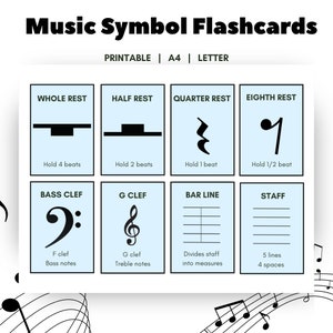 Music Symbols Printable Chart, Music Note Flashcards, Music Symbol ...