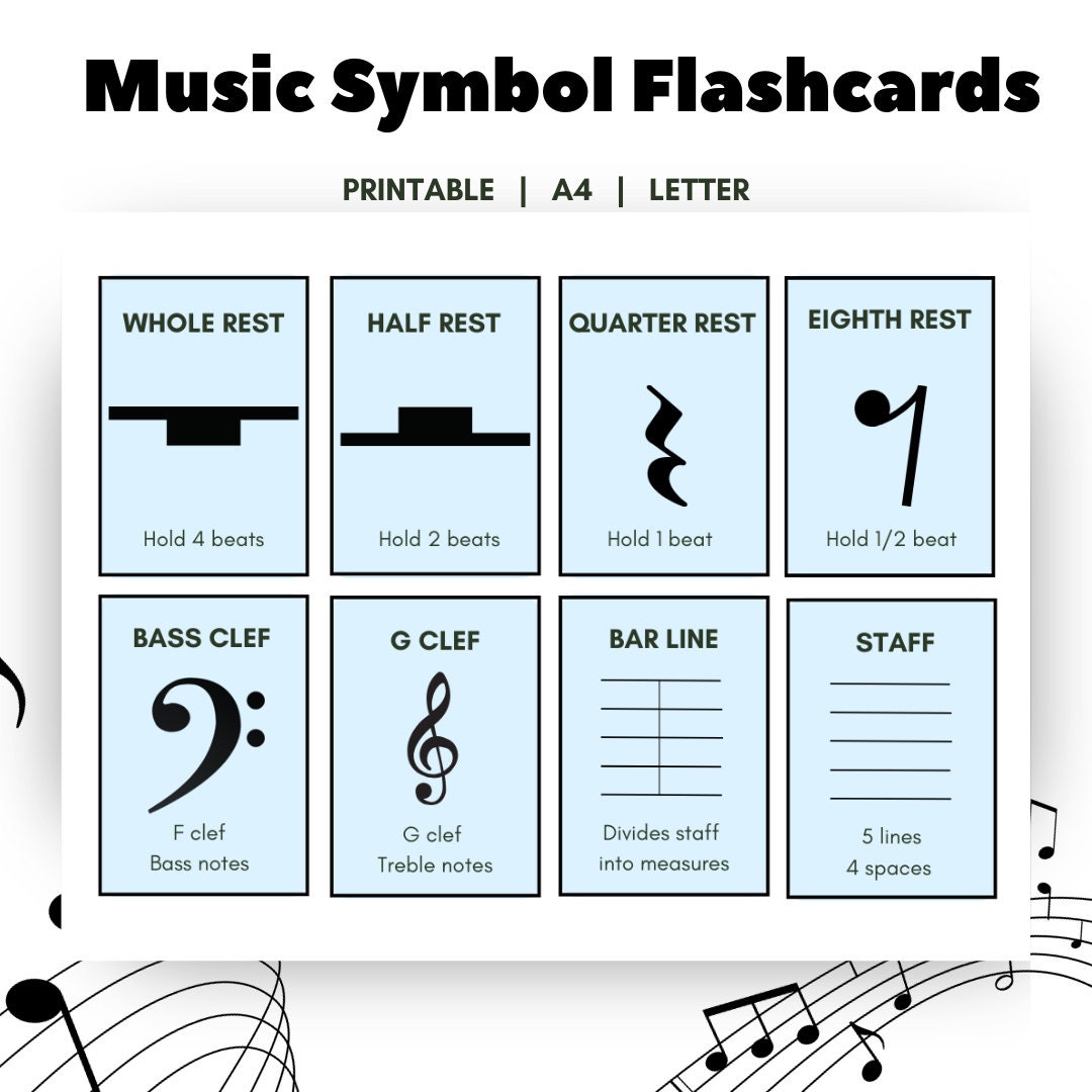 Music Symbols Printable Chart, Music Note Flashcards, Music Symbol ...