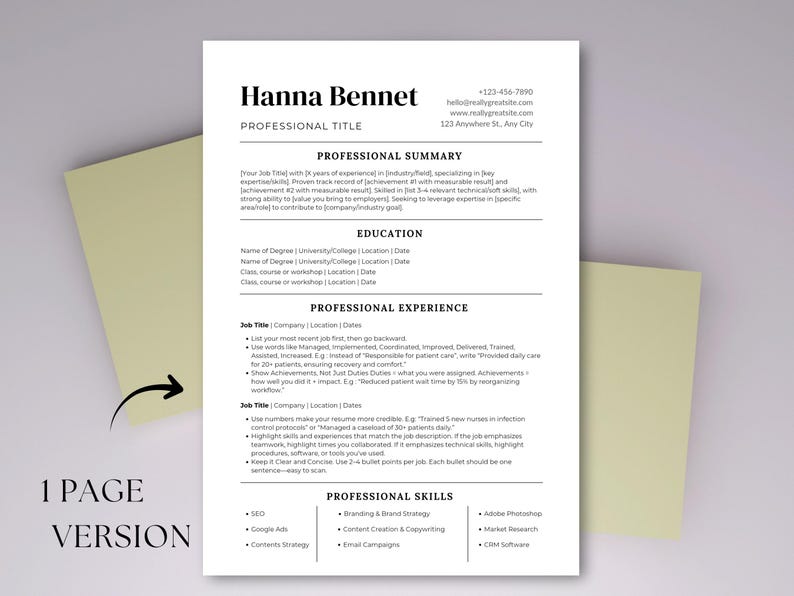 ATS Resume Template Canva: Modern Professional Design (digital Download ...