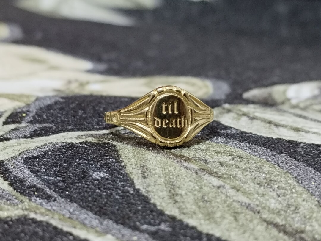 Til Death Engraved Ring, Gold Signet Ring, Dainty Signet Ring, Wedding ...
