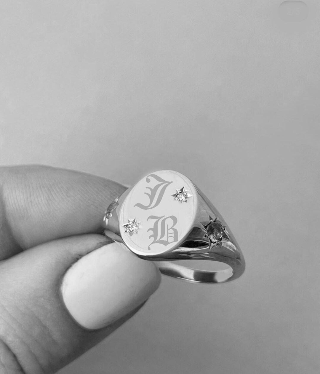 Personalized Signet Ring, Star Diamond Ring, Oval Initial Signet Ring ...