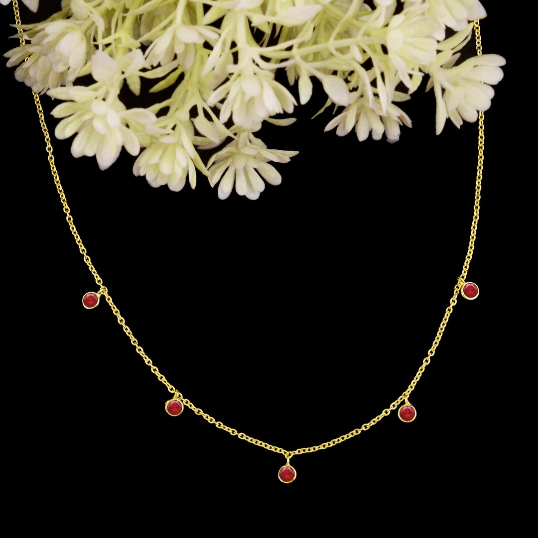 Ruby Station Necklace , Ruby Chain Necklace, Necklace for Women ...