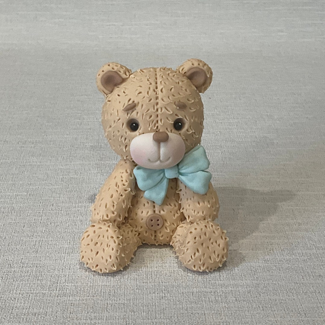 Handmade Edible Teddy Bear Cake Topper With Blue Bow - Etsy UK