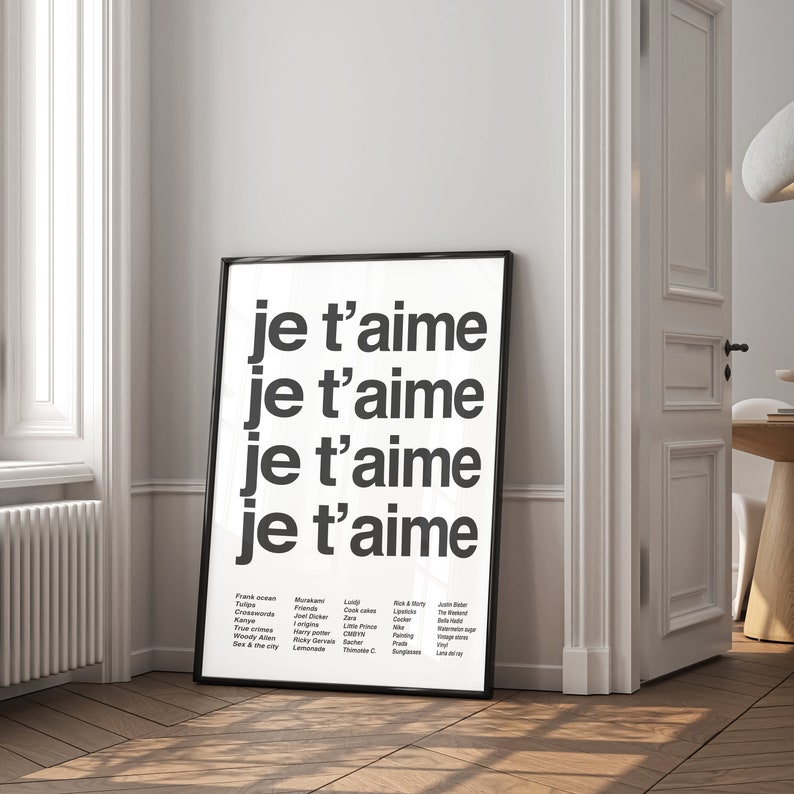 Je Taime Poster Minimalist Black And White Iconic Image French I Love You Etsy