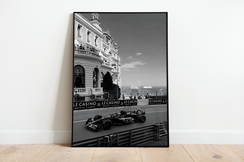 Formula 1 F1 Monaco Grand Prix Black and White Esteban Ocon Print, F1 ...