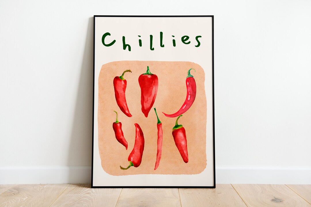 Chilli Print Kitchen Wall Art Chili Pepper Poster Trendy Retro Food ...