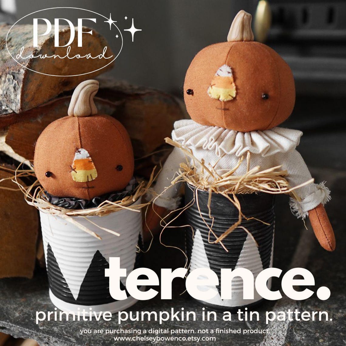 Primitive Pumpkin Doll Pattern PDF - Instant Download 'TERENCE in a Tin ...
