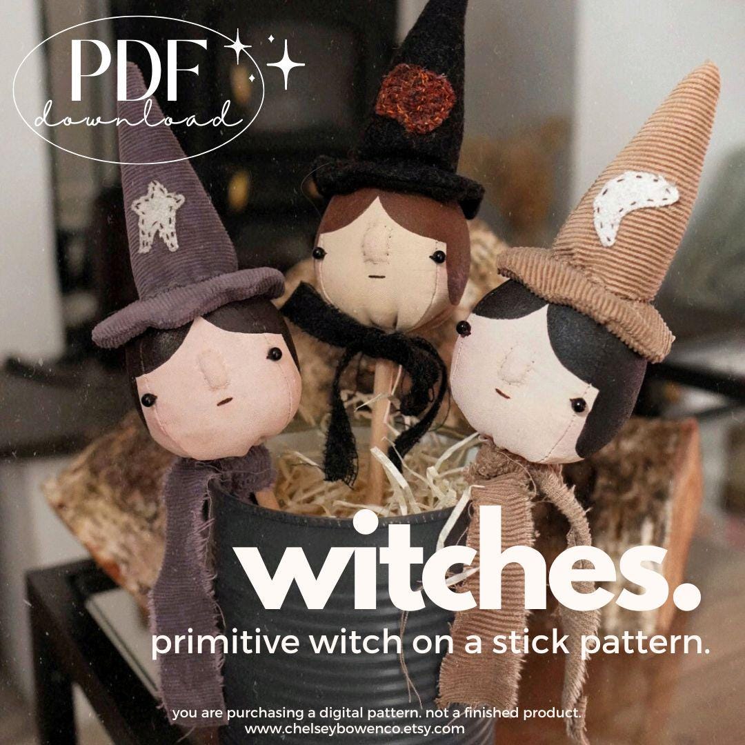 Primitive Witch on a Stick Sewing Pattern: Halloween Decoration (PDF ...