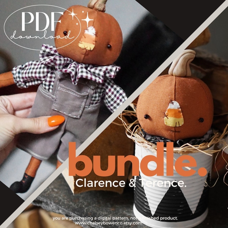 Primitive Pumpkin Doll Sewing Pattern Bundle: Clarence & Terence (PDF ...