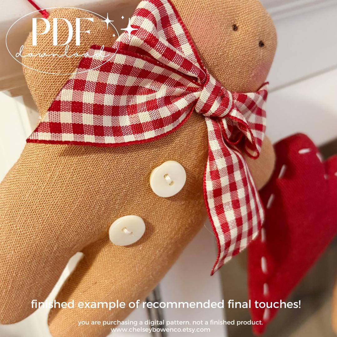 Gingerbread Garland Sewing Pattern: Gingey Heart Primitive Christmas ...