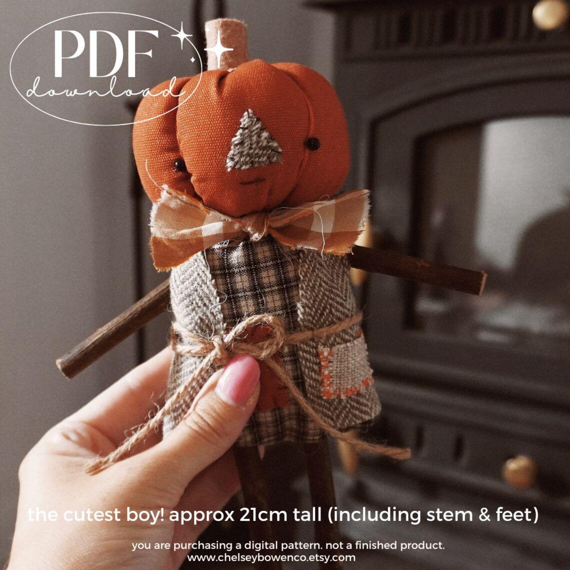 Primitive Pumpkin Doll Sewing Pattern: BENNY, Handmade Decoration (PDF ...
