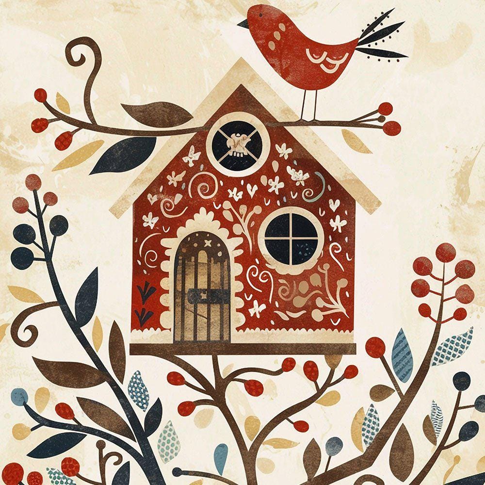 Folk Art Birdhouse | Flora & Fauna Folk Art | Whimsical Art ...