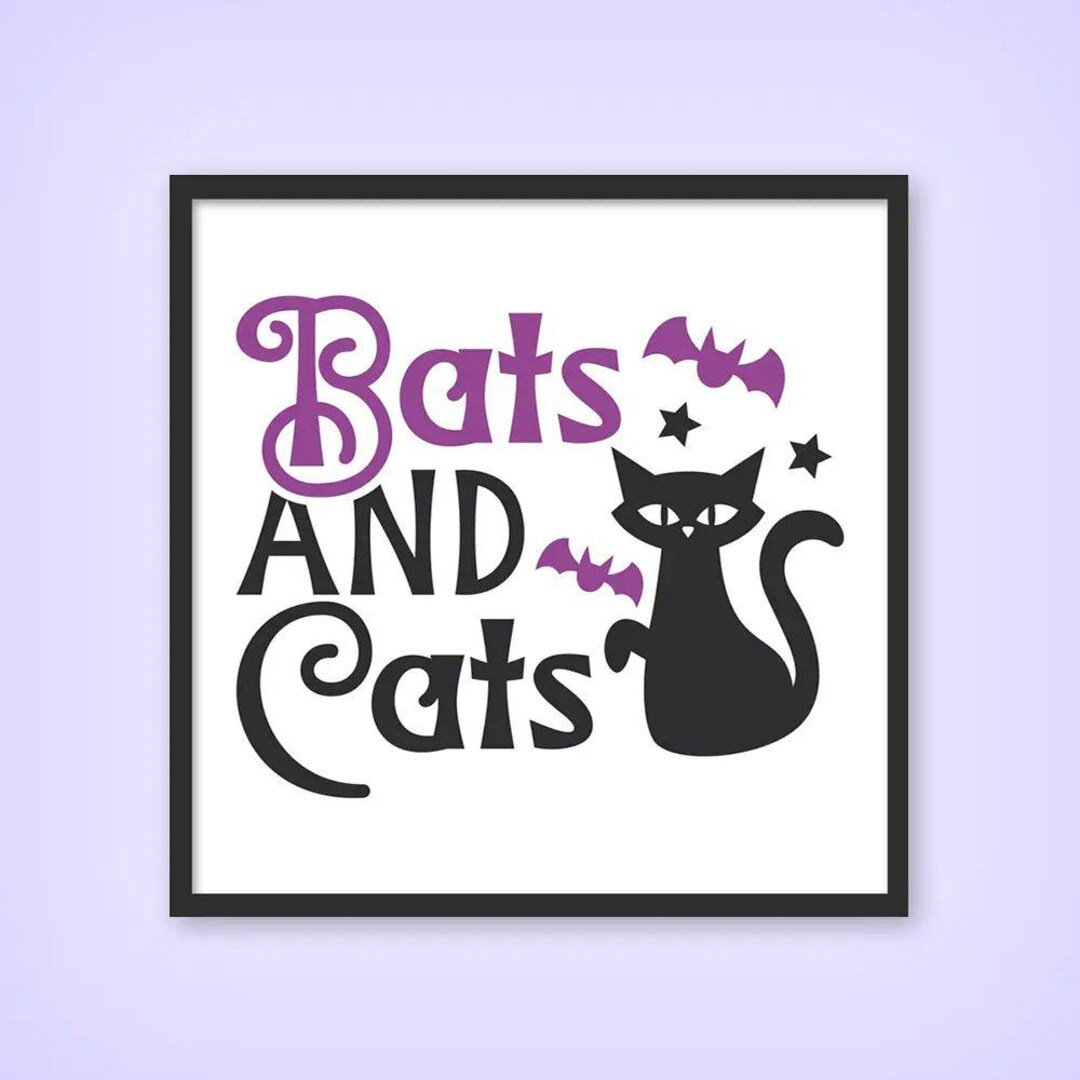 Bats and Cats Halloween Wall Art – Black Cat and Bat Print – Spooky ...