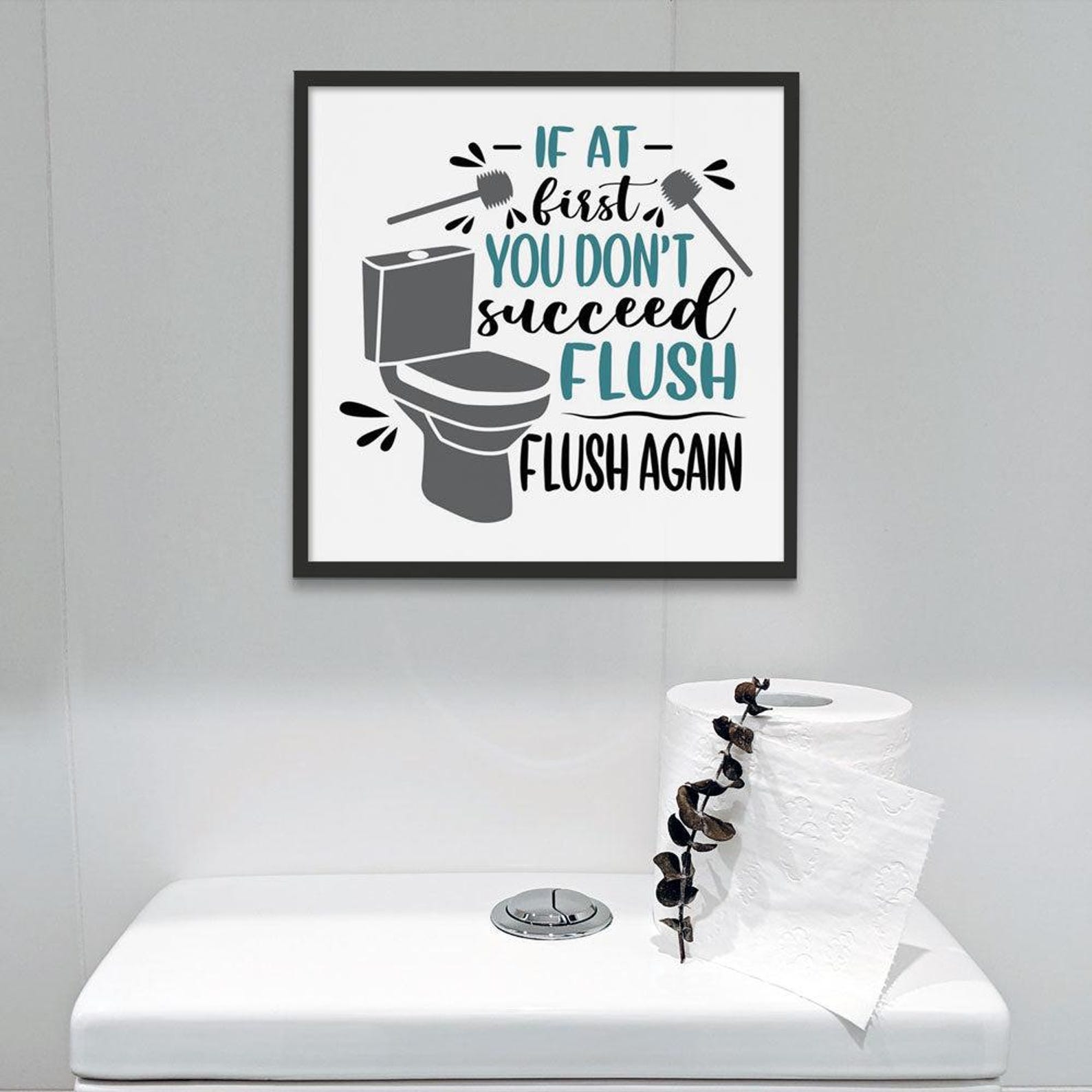Flush, Flush Again | Bathroom Humor | Aesthetic Art Tile | Funny Quote ...