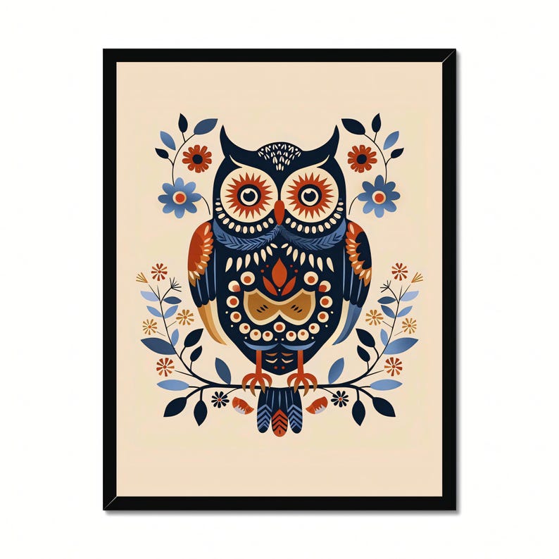 Folk Art Owl | Flora & Fauna Folk Art | Whimsical Art | Traditional ...