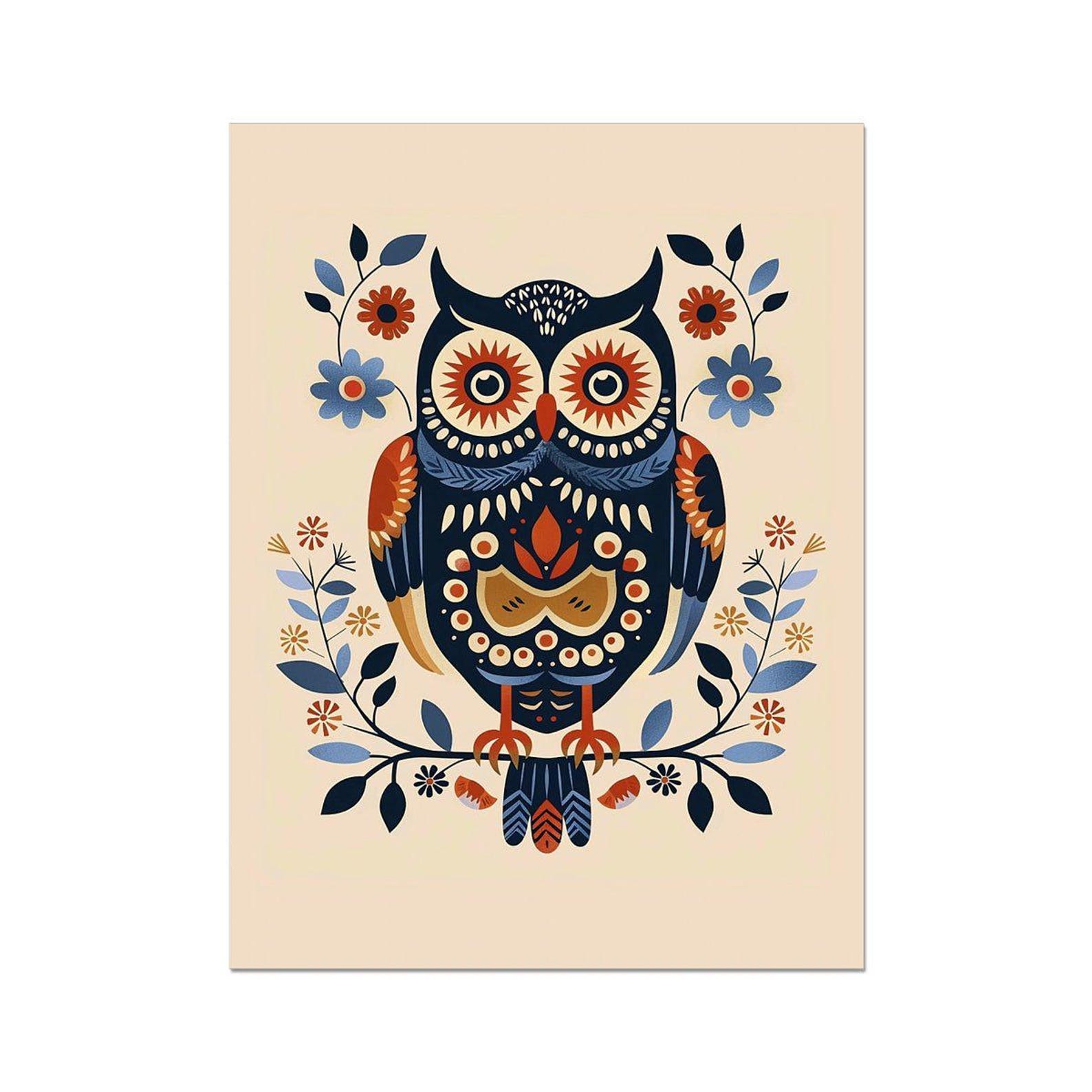 Folk Art Owl | Flora & Fauna Folk Art | Whimsical Art | Traditional ...