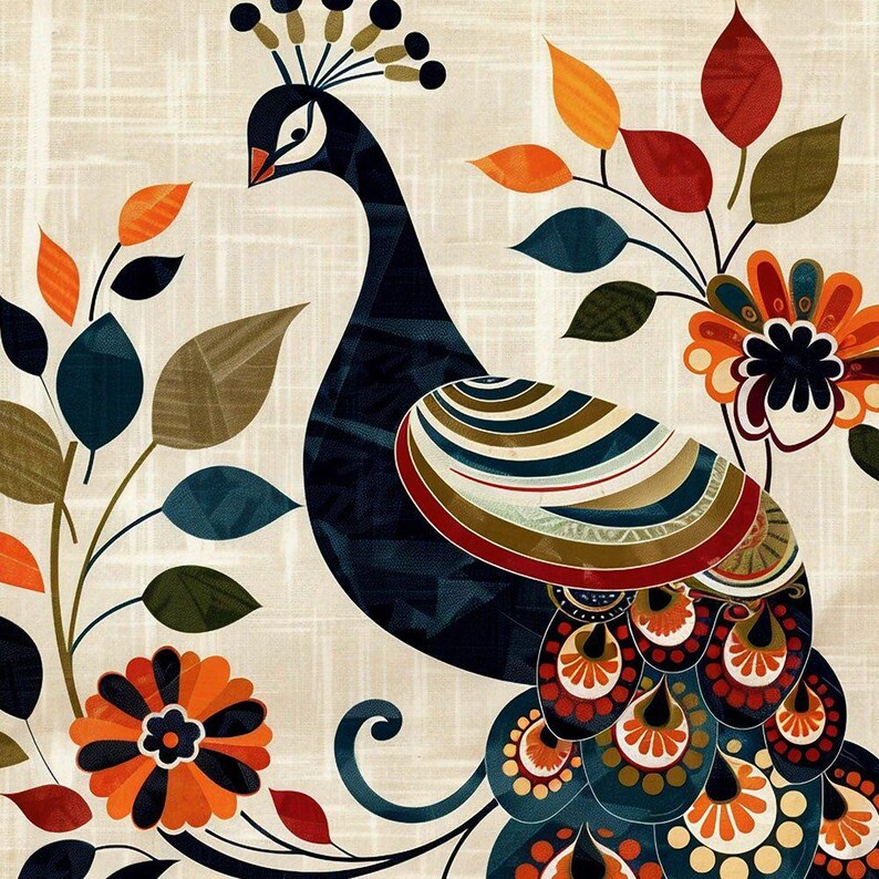 Folk Art Peacock | Flora & Fauna Folk Art | Whimsical Art | Traditional ...
