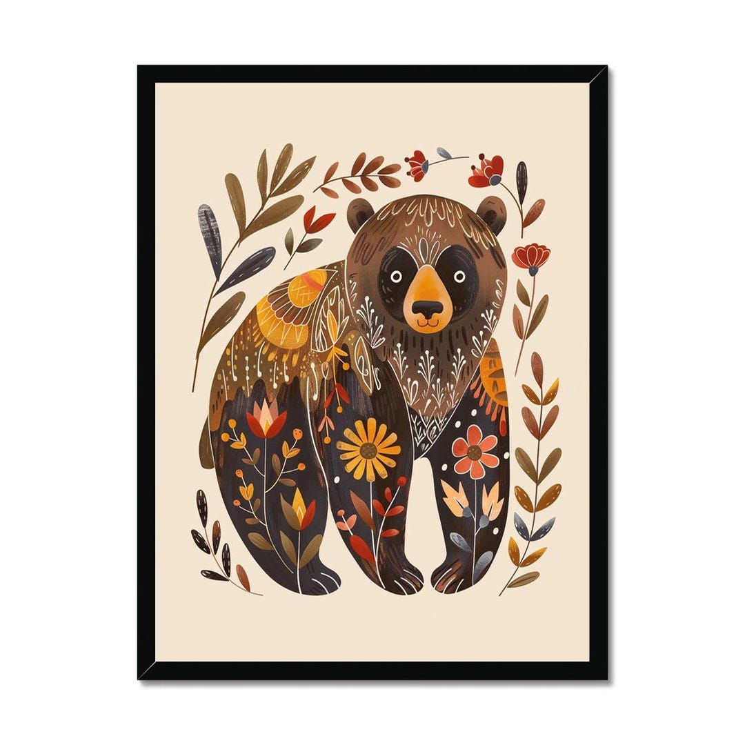 Folk Art Bear | Flora & Fauna Folk Art | Whimsical Art | Traditional ...