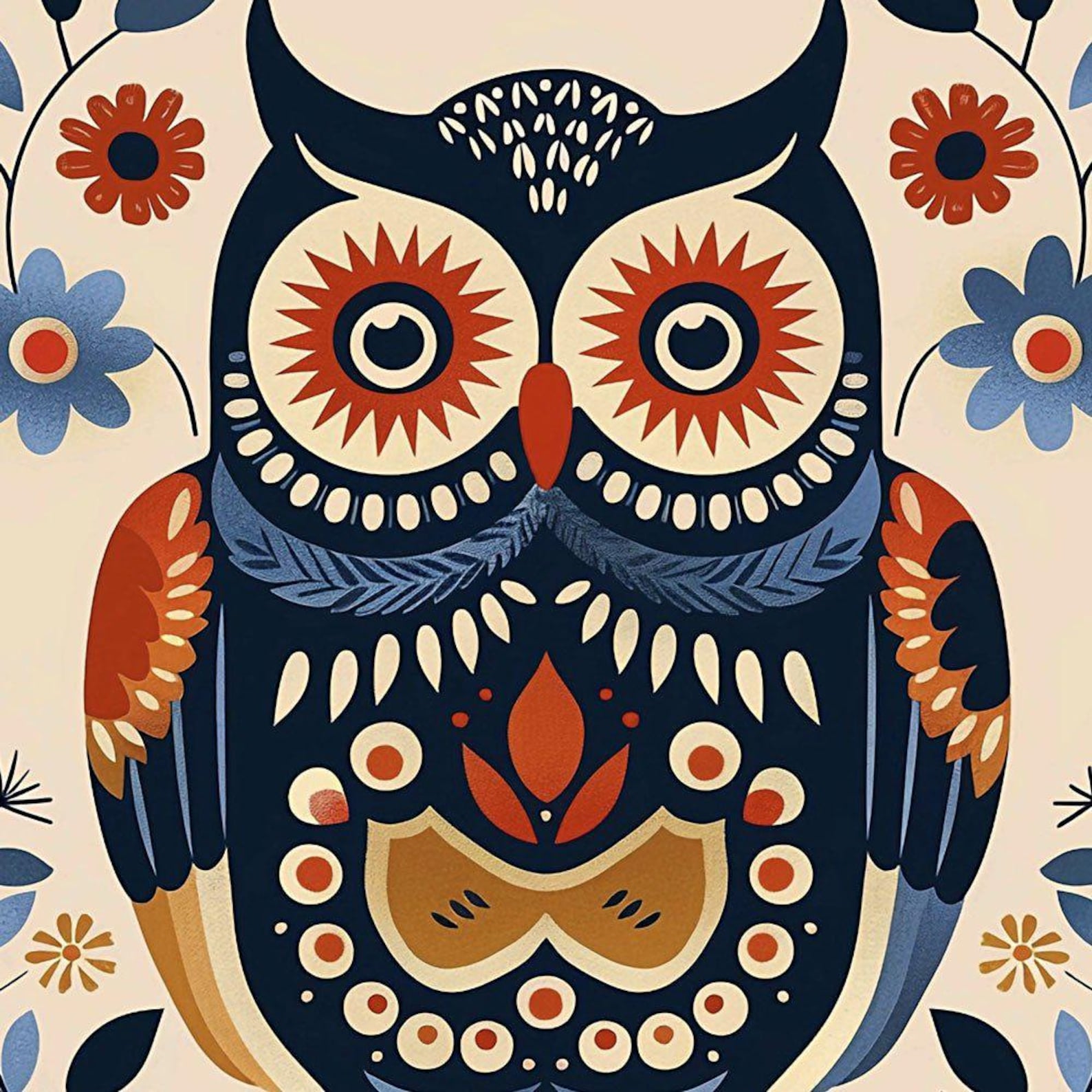 Folk Art Owl | Flora & Fauna Folk Art | Whimsical Art | Traditional ...