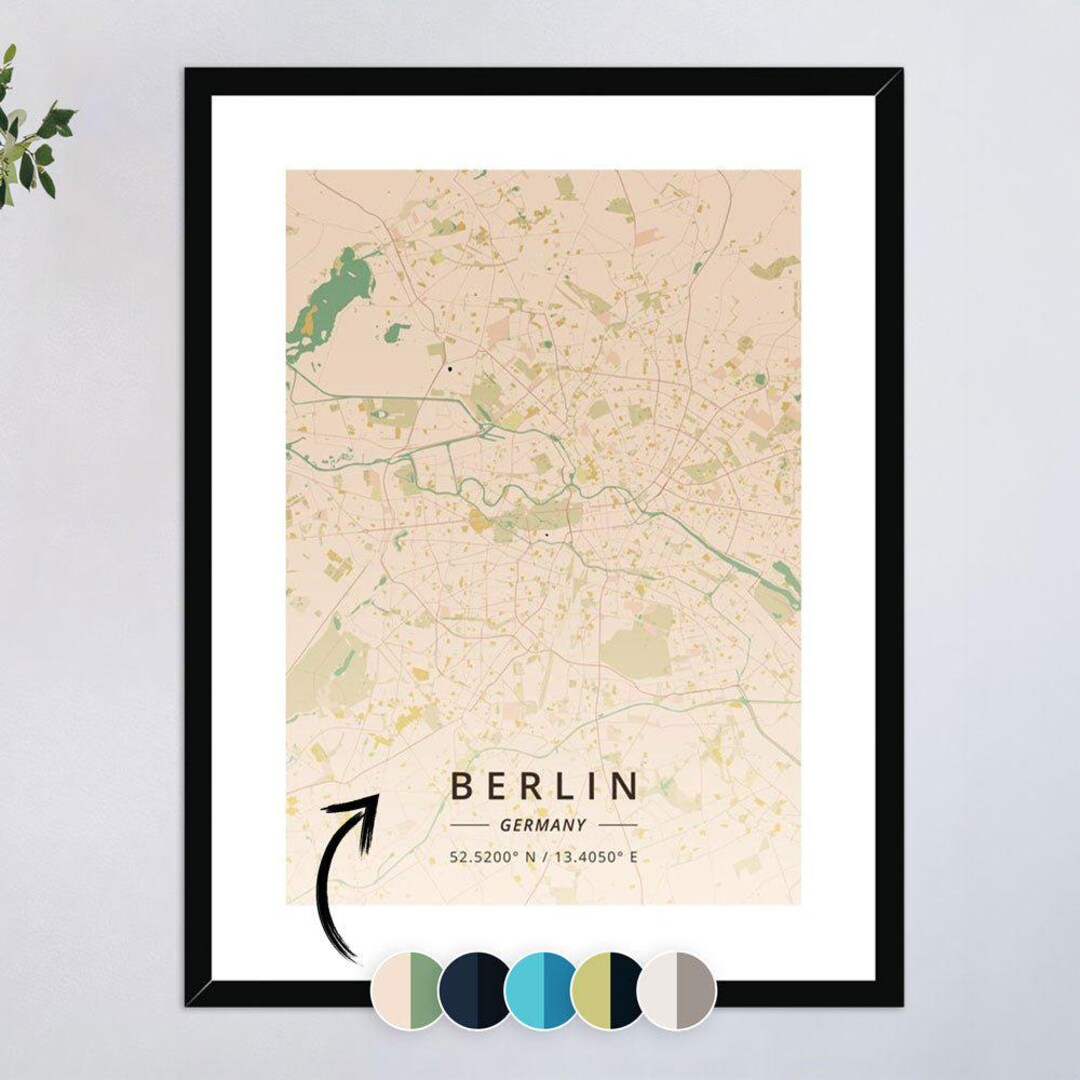 Berlin Map Print | Modern Street Map Mounted Print | Stylish Germany ...