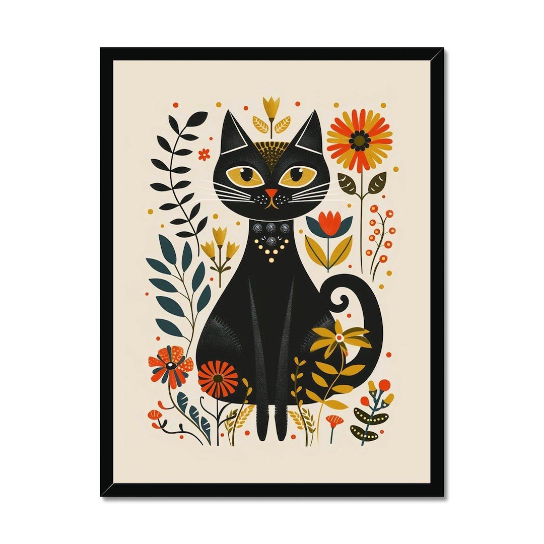 Folk Art Cat | Flora & Fauna Folk Art | Whimsical Art | Traditional ...