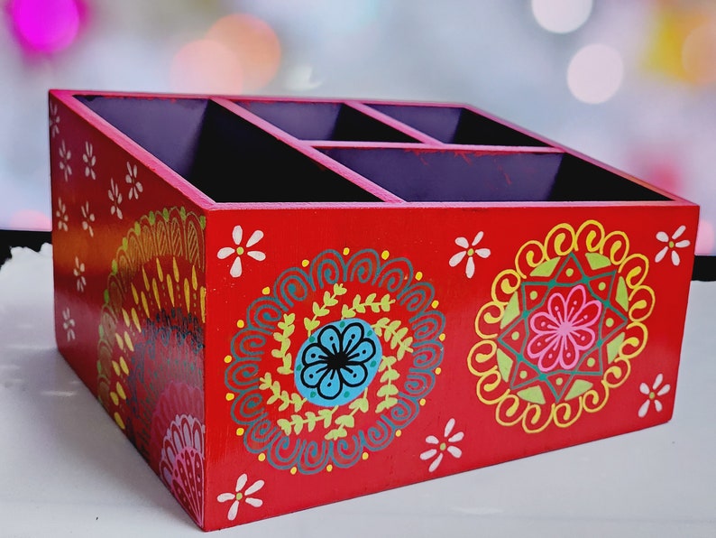 Wooden Desk Organizor Pen Holder Mandala Design Desk/table - Etsy