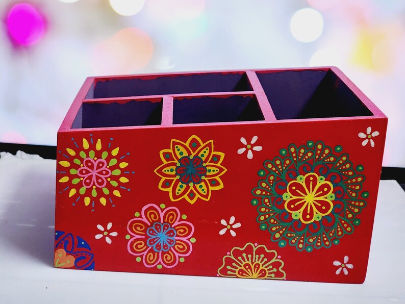 Wooden Desk Organizor Pen Holder Mandala Design Desk/table - Etsy