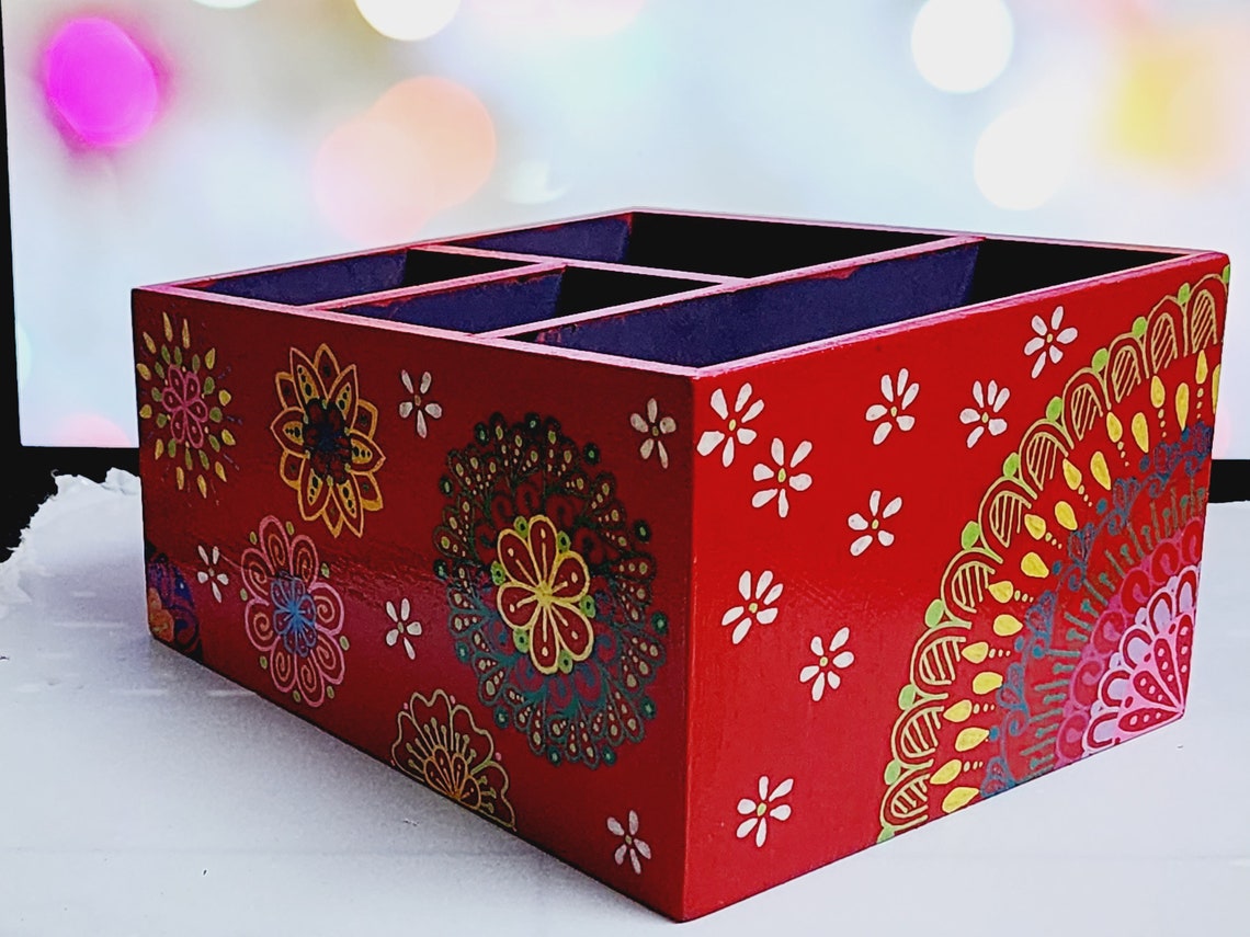 Wooden Desk Organizor Pen Holder Mandala Design Desk/table - Etsy