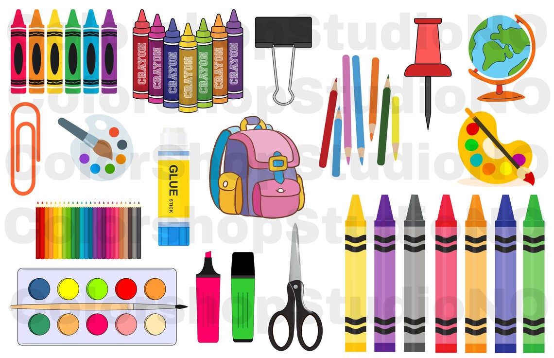 School Supplies Clip Art Set - Digital Clip Art - 44 Colorful Images - Etsy