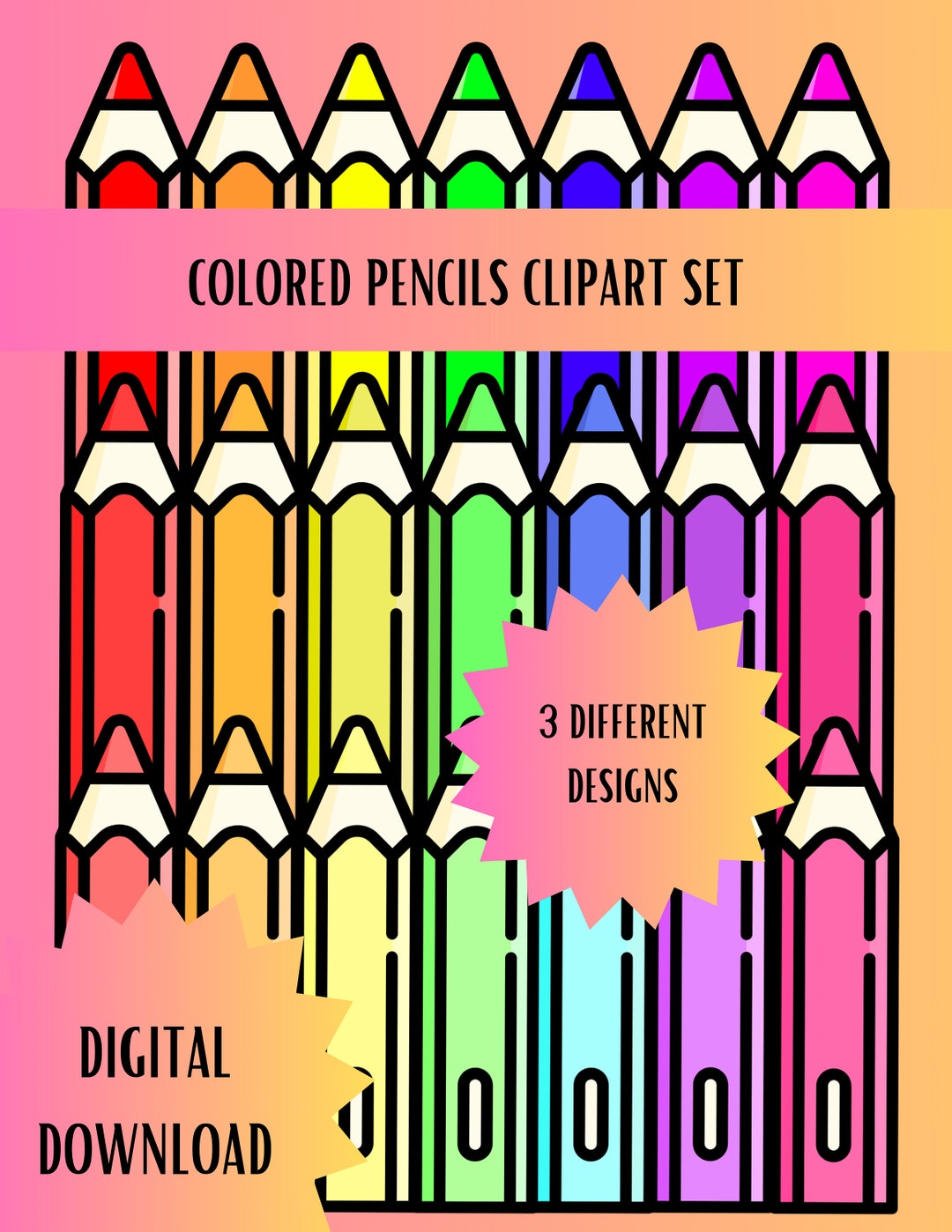 Colored Pencils Clipart Pencils Clipart Digital Clipart - Etsy
