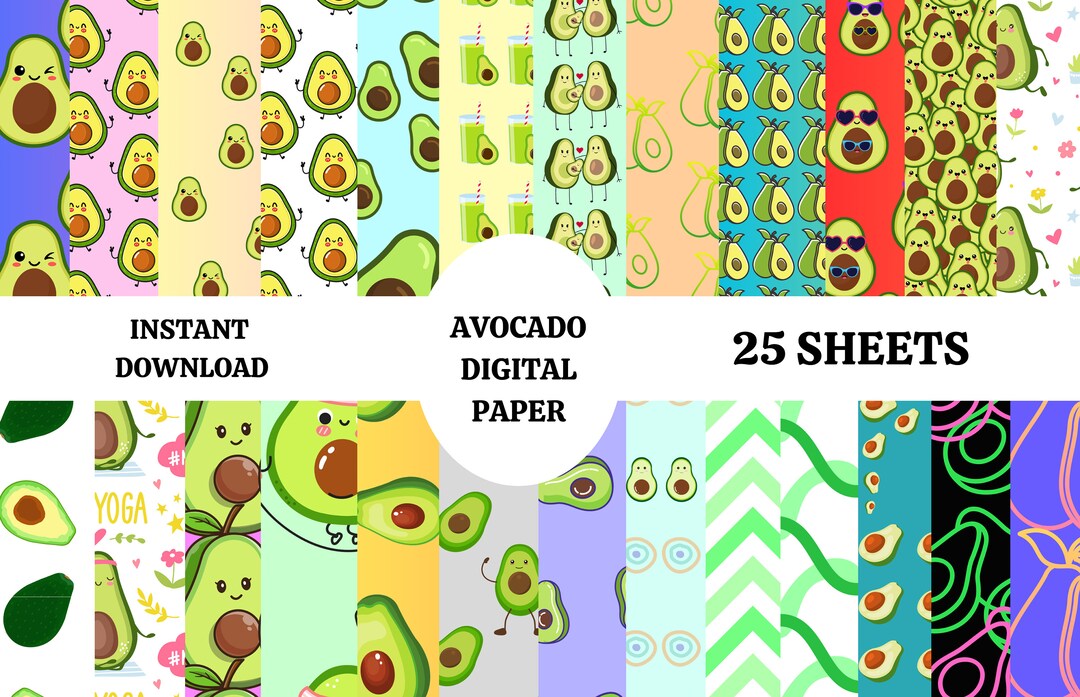 Avocado Digital Paper Wallpaper Background 25 Sheets Art Supplies ...