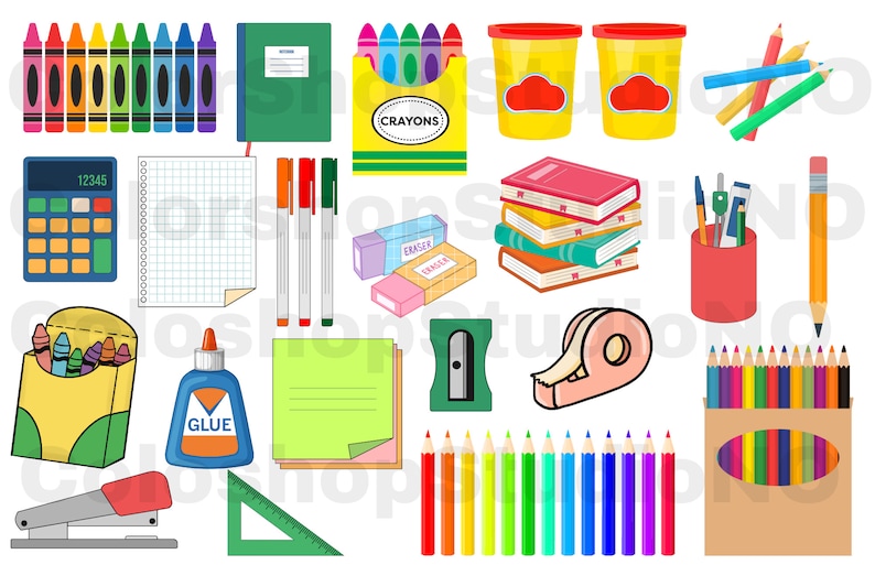 School Supplies Clip Art Set Digital Clip Art 44 Colorful Images - Etsy